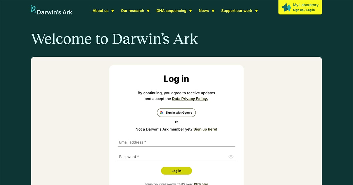 Login | Darwin's Ark
